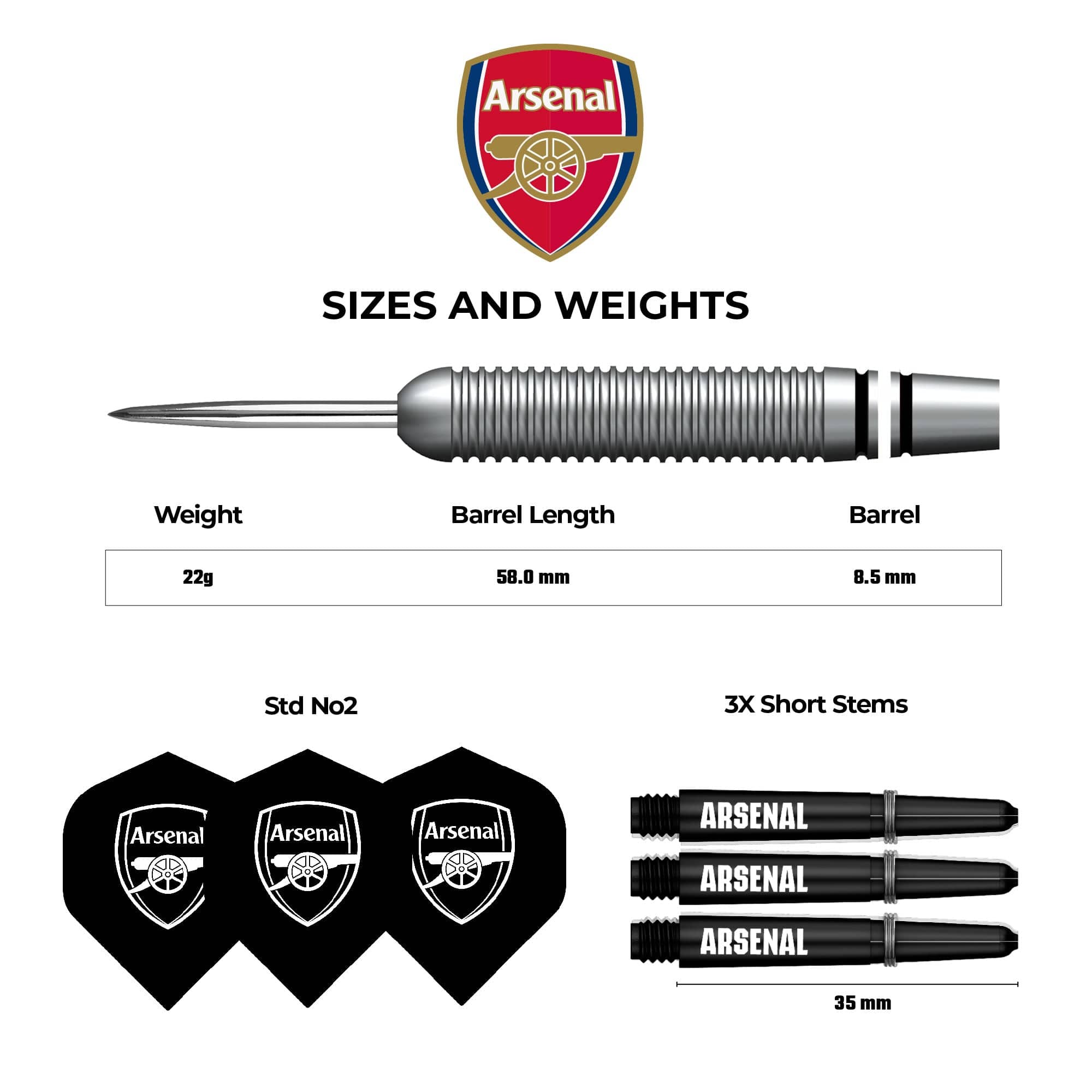 Arsenal FC Darts - Steel Tip Brass - Official Licensed - The Gunners