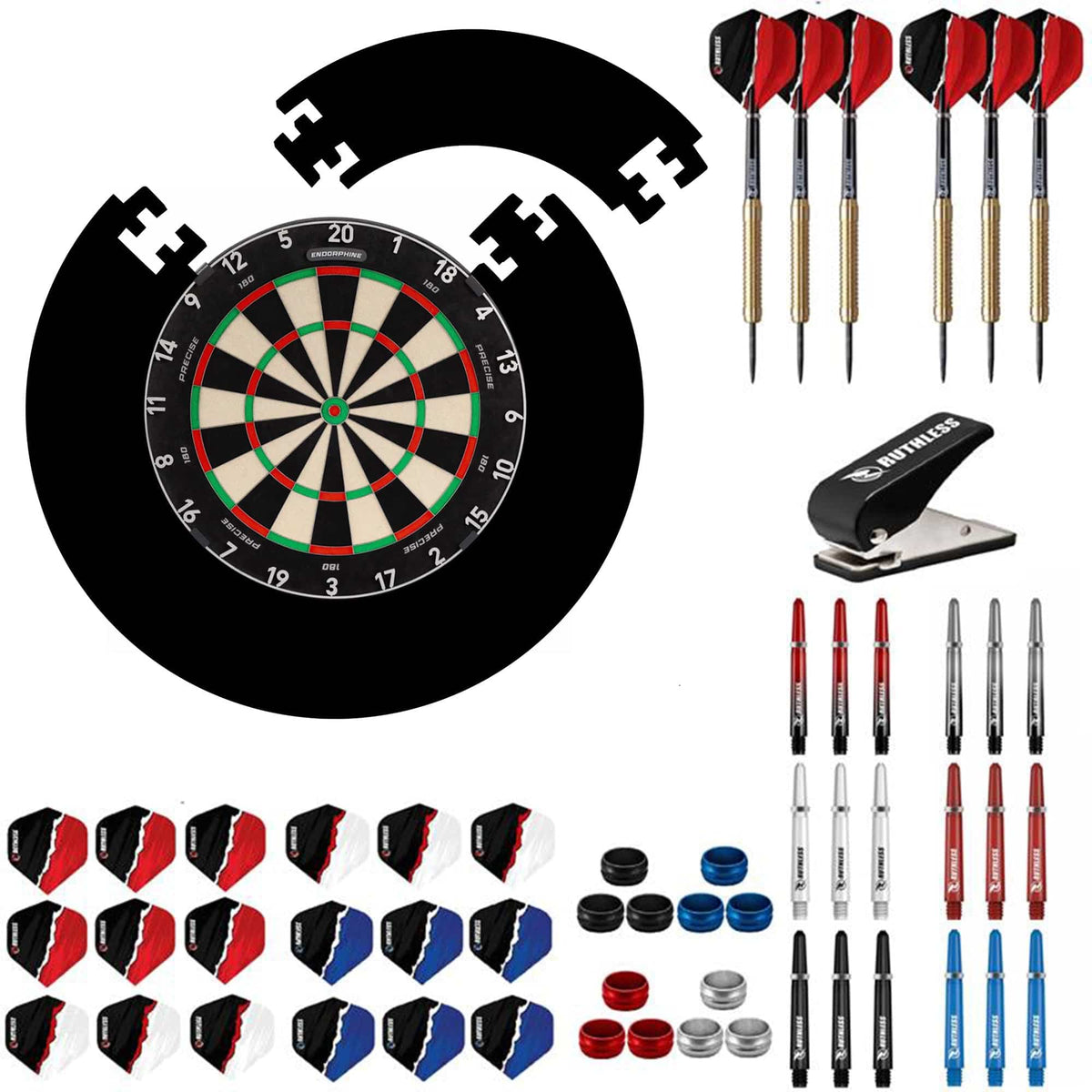 Precise 180 Endorphine Dartboard Starter Set - Dart Board, Jigsaw Surr