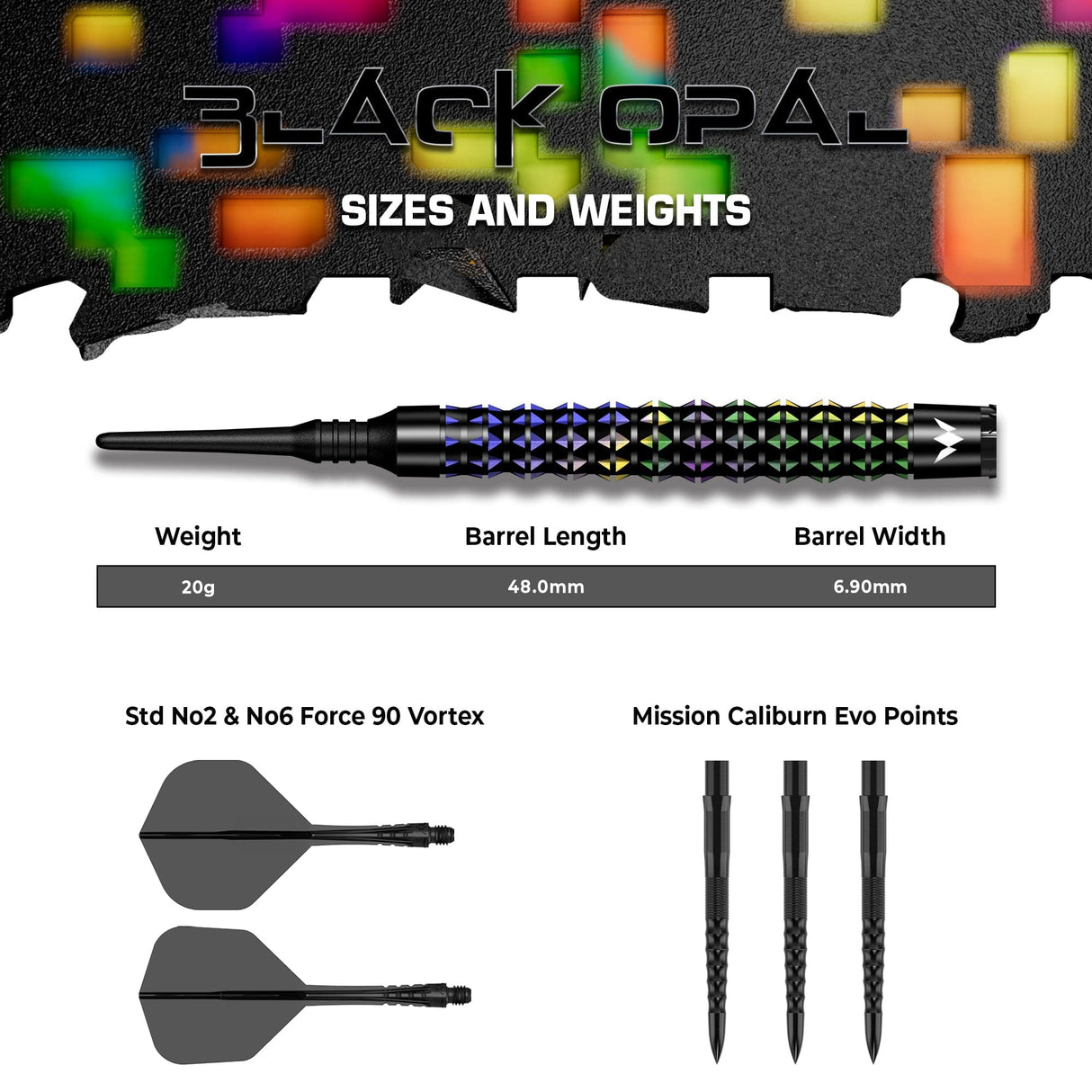 Mission Black Opal Darts - Soft Tip - 95% Tungsten - Black & Coral PVD