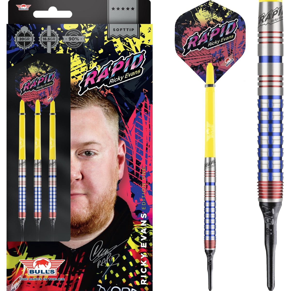 Bulls Ricky Evans Darts - Soft Tip - 90% - Rapid - Red & Blue