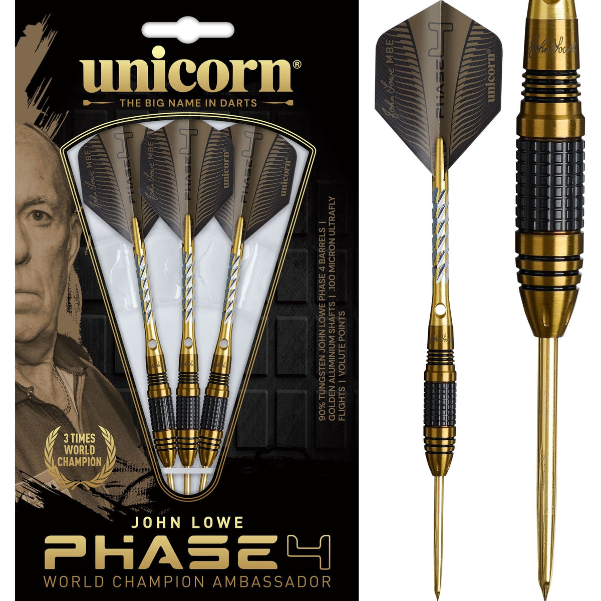 Unicorn World Champion Darts - Steel Tip - 90% Tungsten - John Lowe