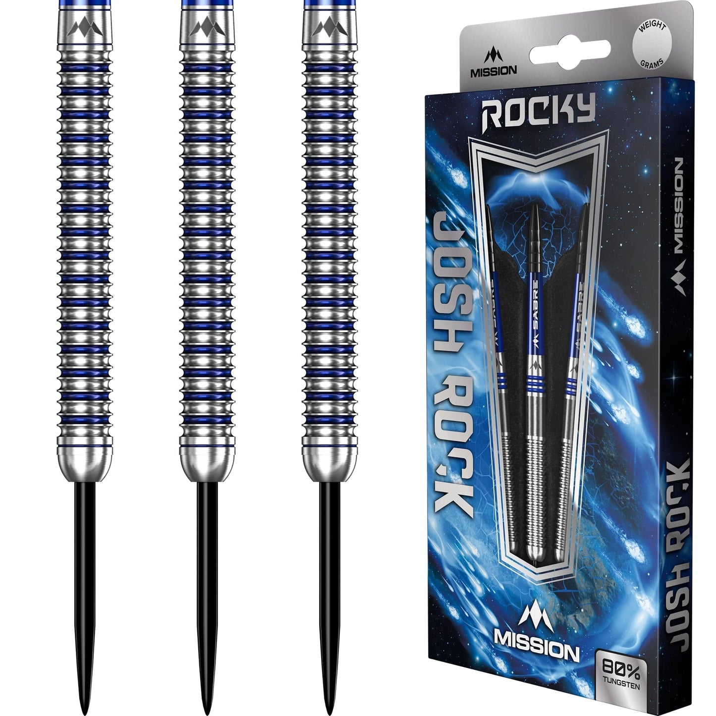 Mission Josh Rock Darts v2 - Steel Tip - 95% - Rocky - Silver & Blue P