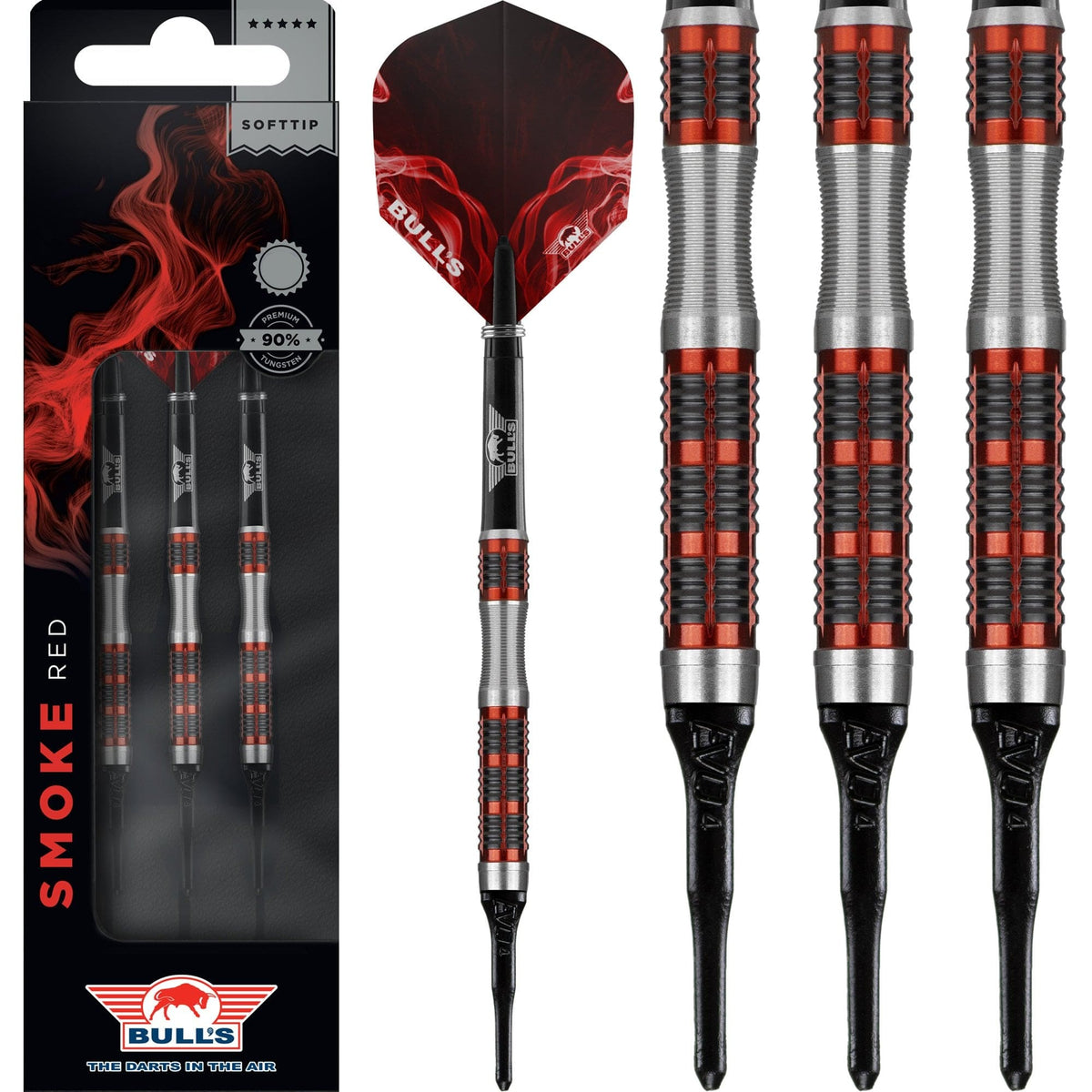 Bulls Smoke Darts - Soft Tip - Style B - Ringed - Black and Red