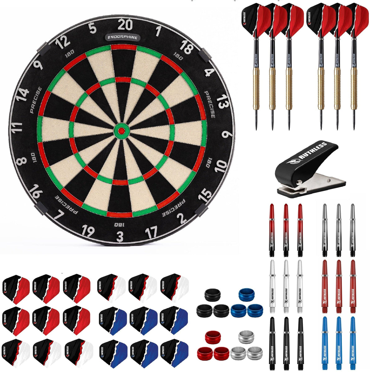 Precise 180 Endorphine Dartboard Starter Set - Dart Board, Darts & Acc