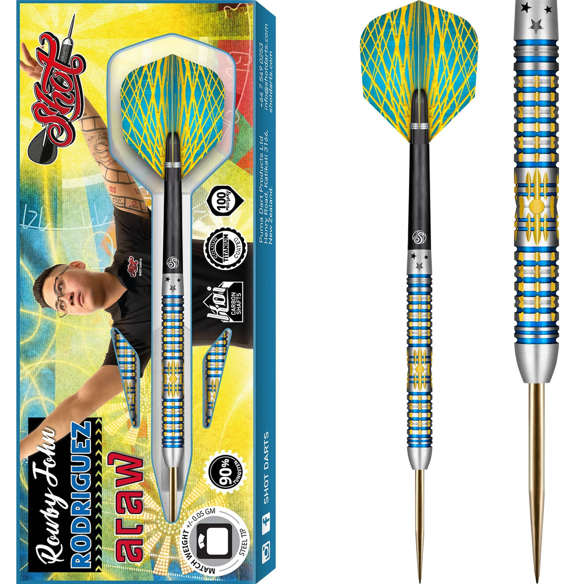 Shot Rowby-John Rodriguez Darts - Steel Tip Tungsten - Araw
