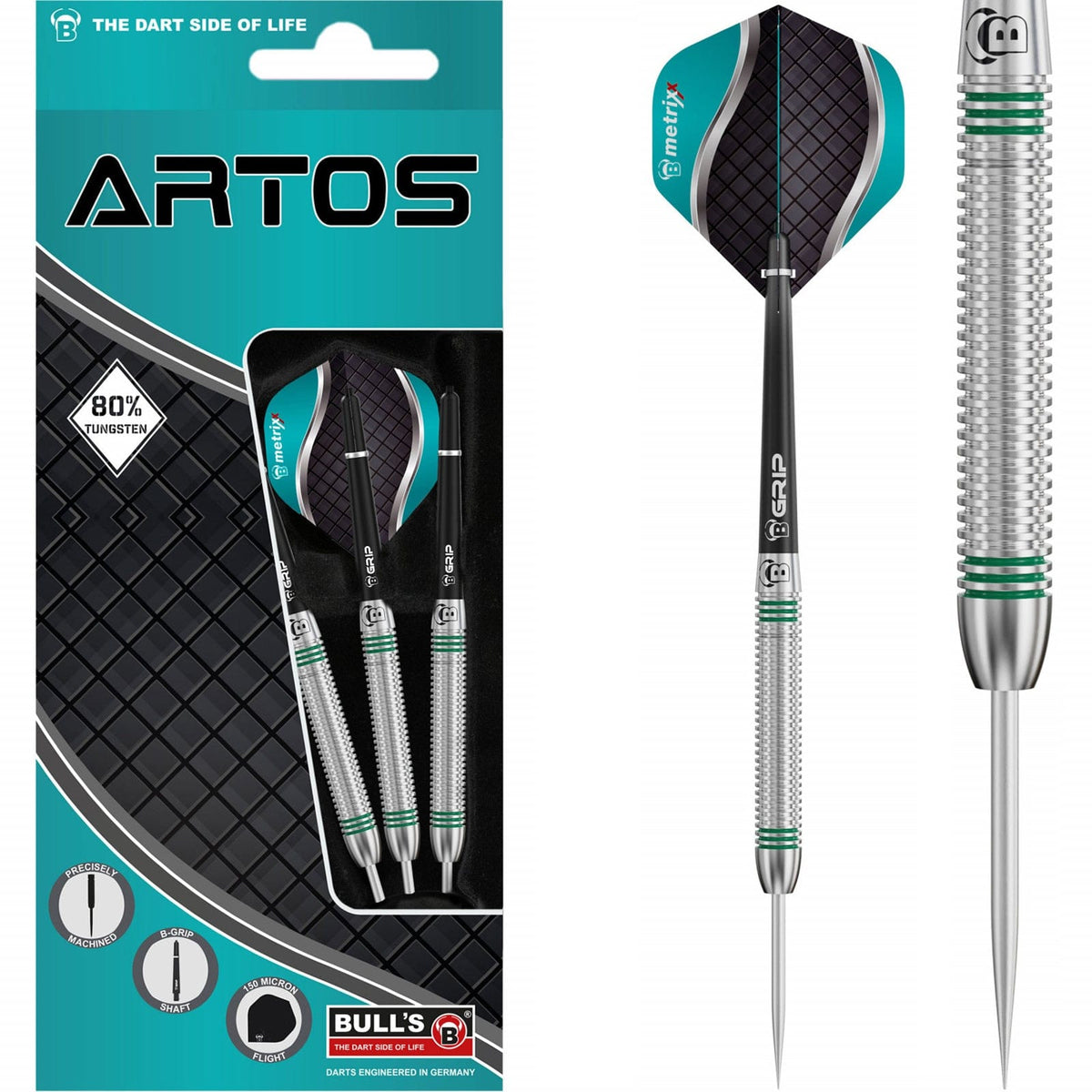 BULL'S Artos AR1 Darts - Steel Tip - 80% Tungsten - Mint Green