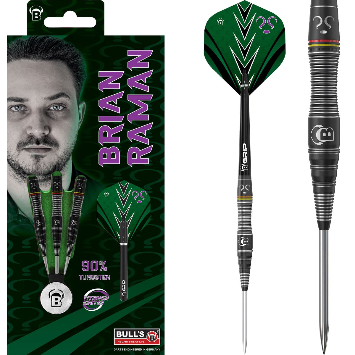 BULL'S Brian Raman Darts - Steel Tip - 90% Tungsten - Black Titanium