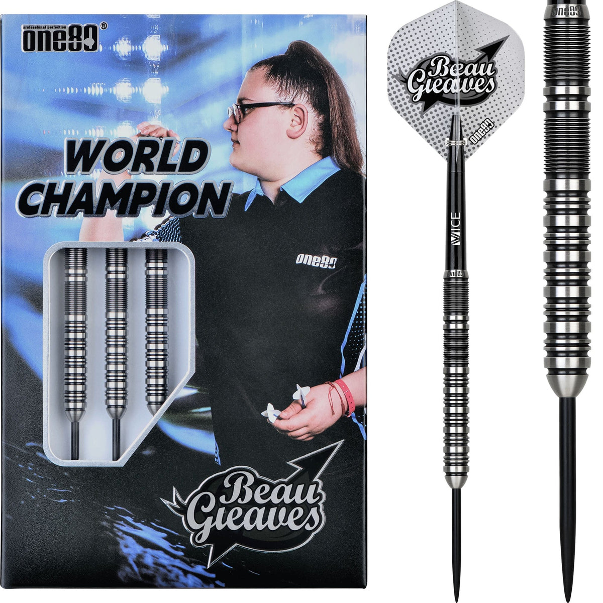 One80 Beau Greaves Darts - Steel Tip - HD - Black & Silver