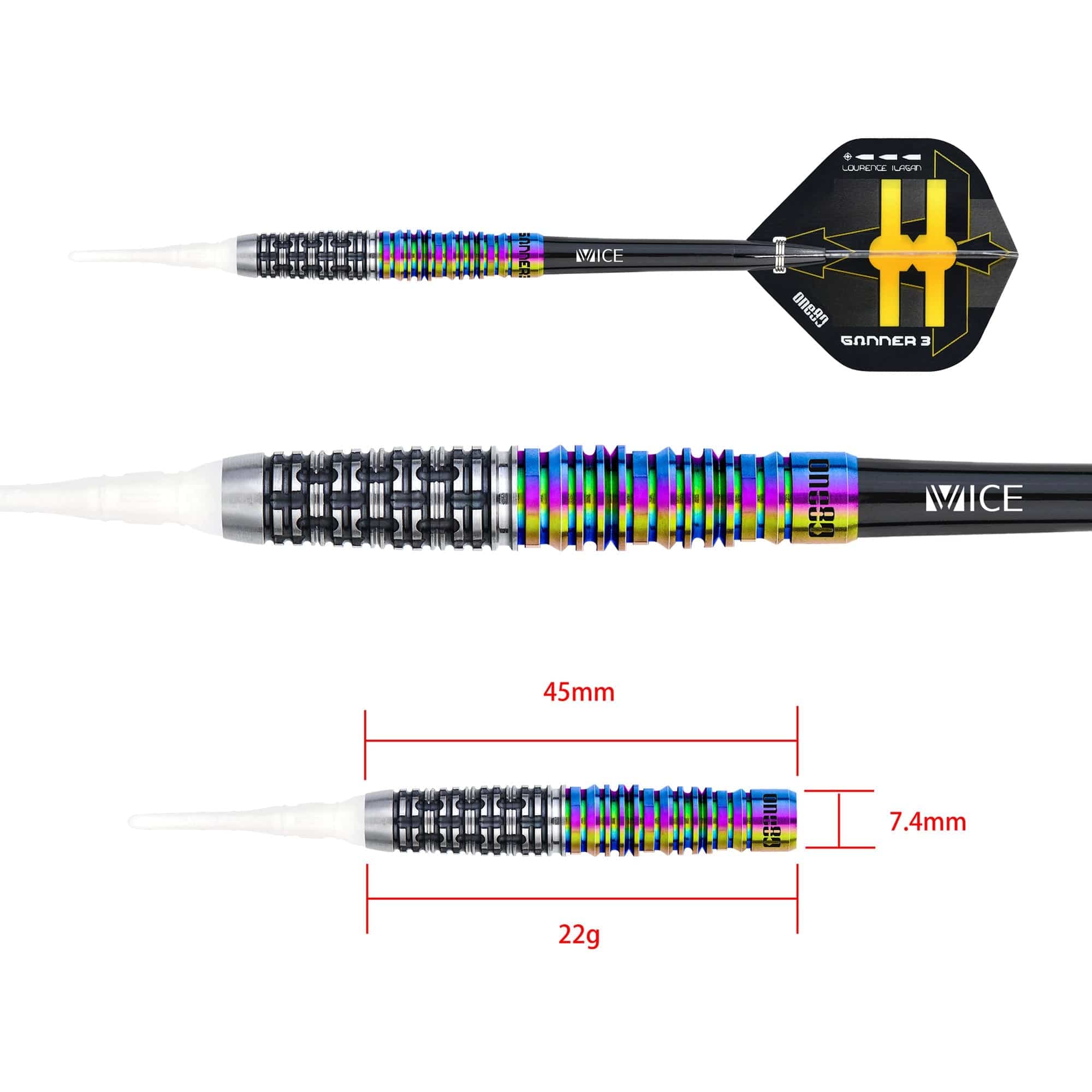 One80 Gunner III Darts - Soft Tip - Lourence Ilagan - Black & Chameleo
