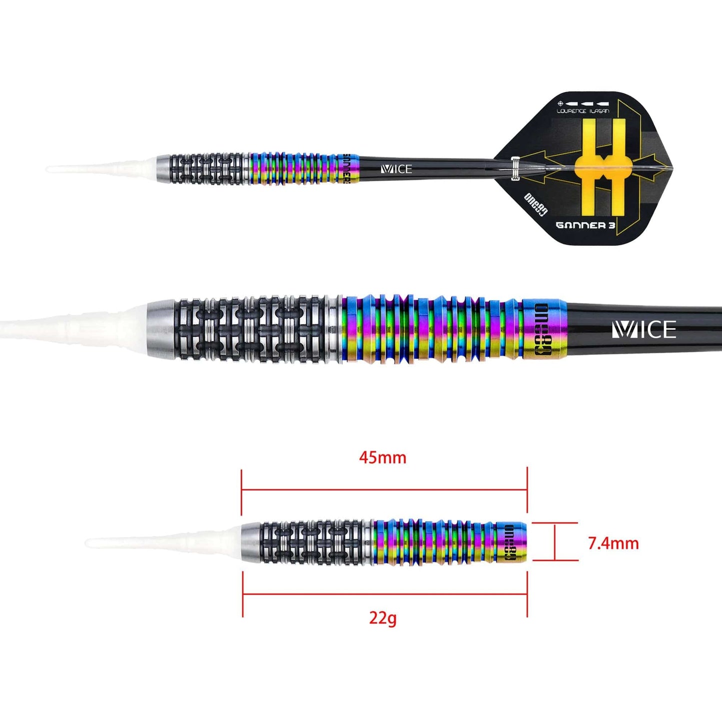 One80 Gunner III Darts - Soft Tip - Lourence Ilagan - Black & Chameleo