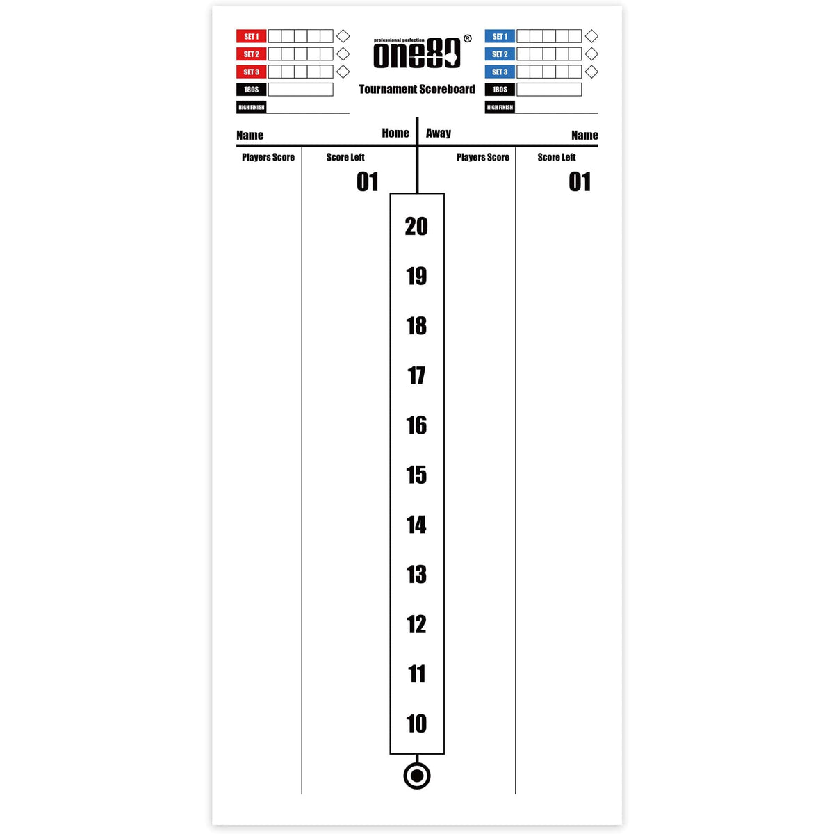 One80 Tournament Scoreboard - Marker Board - Dry Wipe - 60x30cm - Whit
