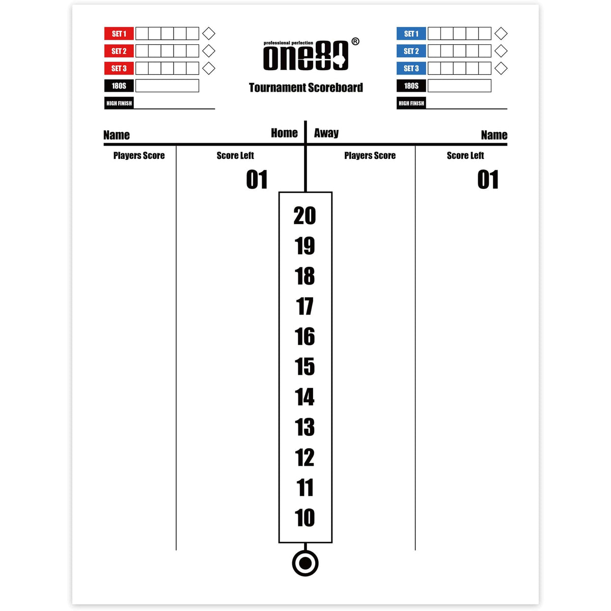 One80 Tournament Scoreboard - Marker Board - Dry Wipe - 60x44cm - Whit