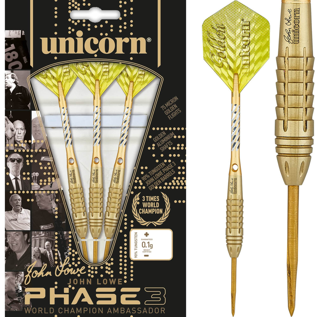 Unicorn John Lowe Darts - Steel Tip - World Champion - Phase 3 - Gold